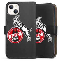 DeinDesign iPhone 13 Handy Klapph&uuml;lle Handyh&uuml;lle aus Kunst Leder schwarz Flip Case Transparent Logo 1. Fc K&ouml;ln Sideflip mit Lasche