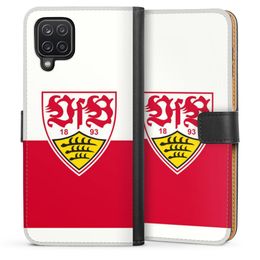DeinDesign Galaxy A12 Handy Klapph&uuml;lle Handyh&uuml;lle aus Kunst Leder schwarz Flip Case Vfb Stuttgart Official Licensed Product Logo Sideflip mit langer Lasche