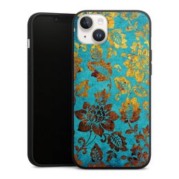 DeinDesign iPhone 14 Handy Premium Silikon H&uuml;lle Handyh&uuml;lle schwarz Case Flowers Vintage Ornament Silikon Premium Case