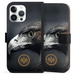 DeinDesign iPhone 14 Pro Max Handy Klapph&uuml;lle Handyh&uuml;lle aus Kunst Leder schwarz Flip Case Eintracht Frankfurt Eagle Official Licensed Product Sideflip mit 