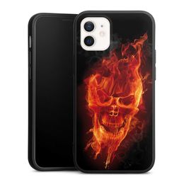 DeinDesign iPhone 12 mini Handy Premium Silikon H&uuml;lle Handyh&uuml;lle schwarz Case Totenkopf Skull Fire Silikon Premium Case