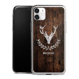 DeinDesign iPhone 11 Handy Slim Case Silikon Handyh&uuml;lle transparent H&uuml;lle extra d&uuml;nn Wood Wooden Look Deer Silikon Slim Case