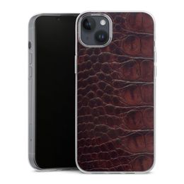 DeinDesign iPhone 14 Plus Handy Silikon H&uuml;lle Case transparent Handyh&uuml;lle Leather Crocodile Animal Print Silikon Case