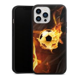 DeinDesign iPhone 13 Pro Max Handy Premium Silikon H&uuml;lle Handyh&uuml;lle schwarz Case Soccer Ball Fire Silikon Premium Case