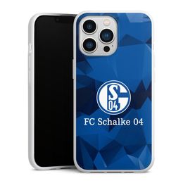 DeinDesign iPhone 13 Pro Handy Silikon H&uuml;lle Case wei&szlig; Handyh&uuml;lle Camouflage Fc Schalke 04 Muster Silikon Case