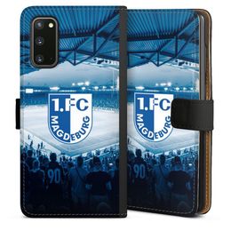 DeinDesign Galaxy S20 Handy Klapph&uuml;lle Handyh&uuml;lle aus Kunst Leder schwarz Flip Case 1. Fcm Stadium 1. Fc Magdeburg Sideflip mit Lasche