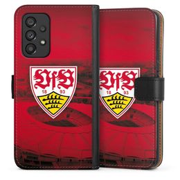 DeinDesign Galaxy A53 5G Handy Klapph&uuml;lle Handyh&uuml;lle aus Kunst Leder schwarz Flip Case Vfb Stuttgart Official Licensed Product Stadium Sideflip mit langer Lasche