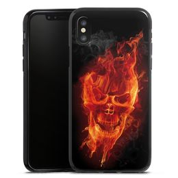 DeinDesign iPhone X Handy Silikon H&uuml;lle Case schwarz Handyh&uuml;lle Totenkopf Skull Fire