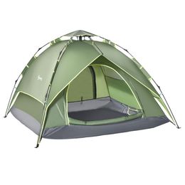 Outsunny Doppelzelt Campingzelt Outdoorzelt Familienzelt Quick-Up-Zelt 2 Erwachsene + 1 Kind 4 Jahreszeiten w