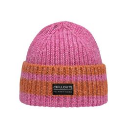 Chillouts Strickmütze Cooper Hat mit Kontrast-Streifen, orange|rosa