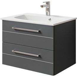 Saphir Waschtisch Serie 6025 Mineralmarmor-Waschtisch mit Unterschrank, 67 cm breit (2-St), Waschplatz mit 2 Schubladen, hängend, verschiedene Ausführungen, grau