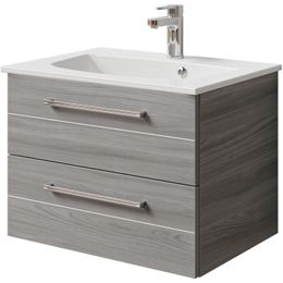 Saphir Waschtisch Serie 6025 Mineralmarmor-Waschtisch mit Unterschrank, 67 cm breit (2-St), Waschplatz mit 2 Schubladen, hängend, verschiedene Ausführungen, grau