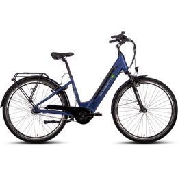 SAXONETTE E-Bike Optimum Plus, 7 Gang, Nabenschaltung, Mittelmotor, 418 Wh Akku, E-Bike Citybike, integriertes Rahmenschloss, blau