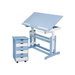 TecTake Kinderschreibtisch Schreibtisch höhenverstellbar und Rollcontainer (1-St.