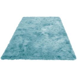 Hochflor-Teppich Home Affaire "Valeria Fellteppich kuschelig" Teppiche Gr. B/L: 80 cm x 150 cm, 60 mm, 1 St., blau (ice, bleu) Esszimmerteppiche
