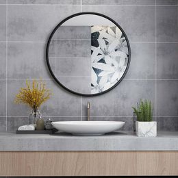 MIQU Badezimmerspiegel 70x70 cm Badspiegel ohne Beleuchtung Rund Spiegel Schwarz Metallrahmen Wandspiegel für Badezimmer, Wohnzimmer, WC 700mm