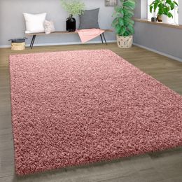 Paco Home Shaggy Teppich Hochflor Langflor Hochwertig Hohe Fadendichte Uni Pastell Pink 60x100 cm