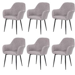 HHG - 6er-Set Esszimmerstuhl 240, Stuhl Küchenstuhl, Retro Design Stoff/Textil grau, schwarze Beine - grey