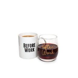 Thumbs Up! Before Work After Work Mug & Wine Mug & Glass Set