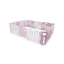 BABY VIVO Laufstall Laufgitter aus Kunststoff 14 Elemente in Pink / Weiß