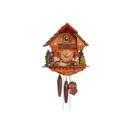 Cuco Clock Pendelwanduhr Kuckucksuhr Schwarzwalduhr "Biertrinker mit Hund" Wanduhr aus Holz (17 x 23 x 26cm