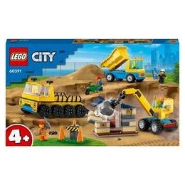 Lego Baufahrzeuge und Kran mit Abrissbirne