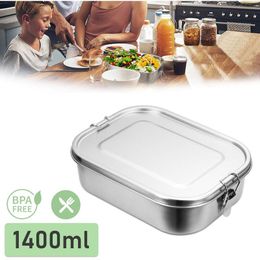 1400ml Brotdose Metall Brotdose Thermobehälter Lunchbox bpa frei Edelstahl - Silber - Tolletour