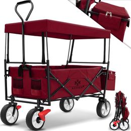 Kesser Bollerwagen faltbar mit Dach Handwagen Transportkarre Gerätewagen inkl. 2 Netztaschen und Einer Außentasche klappbar Vollgummi-Reifen Bordeaux