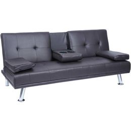 HHG - neuwertig] 3er-Sofa 179, Couch Schlafsofa Gästebett, Tassenhalter verstellbar 97x166cm Kunstleder, braun - brown