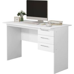 Schreibtisch Computertisch Bürotisch Arbeitstisch pc Laptop Tisch, mit 3 Schubladen und Schloss, aus Holz, 120x59x75cm(BxTxH), Weiß - weiß - WOLTU
