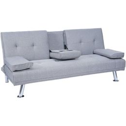 Neuwertig] 3er-Sofa HHG 179, Couch Schlafsofa Gästebett, Tassenhalter verstellbar 97x166cm Textil, hellgrau - grey