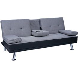Neuwertig] 3er-Sofa HHG 179, Couch Schlafsofa Gästebett, Tassenhalter verstellbar 97x166cm Kunstleder/Textil, schwarz/hellgrau - grey