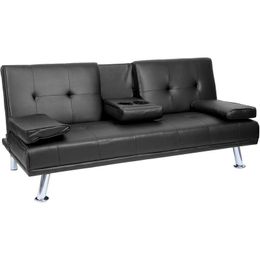 HHG - neuwertig] 3er-Sofa 179, Couch Schlafsofa Gästebett, Tassenhalter verstellbar 97x166cm Kunstleder, schwarz - black