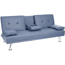 Neuwertig] 3er-Sofa HHG 179, Couch Schlafsofa Gästebett, Tassenhalter verstellbar 97x166cm Kunstleder, dunkelblau