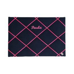 Personalisiertes Memoboard LEINEN oxfordblau (Farbe: himbeer)