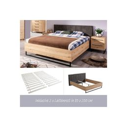 Homestyle4u Polsterbett Doppelbett Bett 160x200 mit Lattenrost Industrial