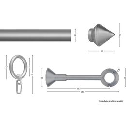 Gardinenstange PALMI, Garesa, Ø 28 mm, 1-läufig, Wunschmaßlänge, Kunststoff, Vorhanggarnitur Kunststoff, verlängerbar, Endknopf Spitze, mit Ringe, schwarz