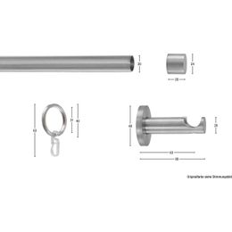 Gardinenstange EASY, Garesa, Ø 20 mm, 1-läufig, Wunschmaßlänge, Vorhanggarnitur, verlängerbar, Wandmont., Endkappe, Alu, mit Ringe, silberfarben