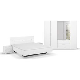 Rauch Schlafzimmer-Set Challenger, Schrank mit Spiegel in 2 Breiten, Bett in 3 Breiten und 2 Nachttische, weiß
