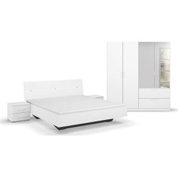 Rauch Schlafzimmer-Set Challenger, Schrank mit Spiegel in 2 Breiten, Bett in 3 Breiten und 2 Nachttische, weiß