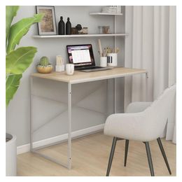 furnicato Schreibtisch Computertisch Weiß und Eiche-Optik 110x60x70 cm Holzwerkstoff