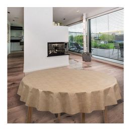 laro Tischdecke Wachstuch-Tischdecken Leinenoptik Beige Rund 140cm