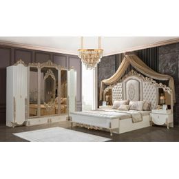 JVmoebel Komplettschlafzimmer Schlafzimmer Set Bett 2x Nachttische Hocker Luxus neu 5tlg Design