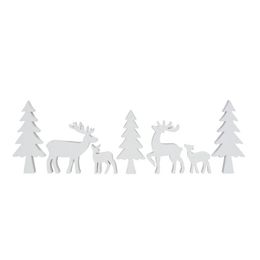 Posiwio Künstlicher Weihnachtsbaum 7tlg. Holzfigur WINTERWALD weiß Dekofiguren aus Holz Hirsche und Tanne