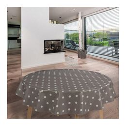 laro Tischdecke Wachstuch-Tischdecken Punkte Grau Weiß Rund 140cm