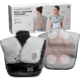 Sharper Image Nacken-Massagegerät Heizbares Nacken- & Schulter-Wärmekissen, mit 5 Vibrationsstufen, grau