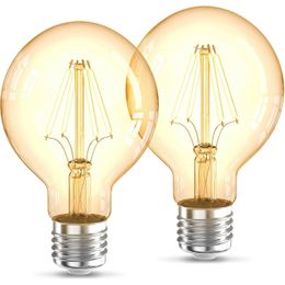 B.K.LICHT LED-Leuchtmittel BK_LM1400 LED Leuchtmittel 2er Set E27 G80, E27, 2 St., Warmweiß, 2.200 K Edison Vintage Glühbirne Filament, goldfarben