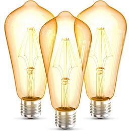 B.K.LICHT LED-Leuchtmittel BK_LM1403 LED Leuchtmittel 3er Set E27 ST64, E27, 3 St., Warmweiß, 2.700 K Edison Vintage Glühbirne Filament, goldfarben