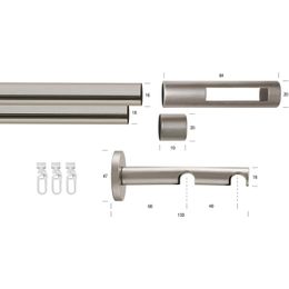 Gardinenstange SEFRA, Garesa, Ø 16 mm, 2-läufig, Wunschmaßlänge, verschraubt, Aluminium, Vorhanggarnitur,Innenlaufgarnitur, verlängerbar, Endknopf Zylinder, silberfarben