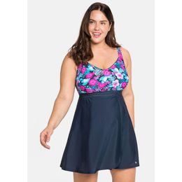 sheego Große Größen: Tankini-Oberteil in ausgestellter Longform, blau-pink, Gr.52E